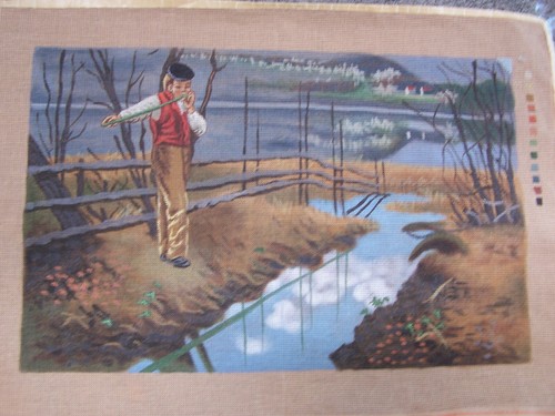Needlepoint Hand painted canvas Boy Playing Flute | eBay