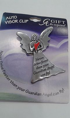 GUARDIAN ANGEL car VISOR PEWTER NEVER DRIVE FASTER THAN YOUR ANGEL CAN ...