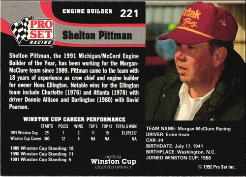 1992 Pro Set Winston Cup - #221 Shelton Pittman for sale online | eBay