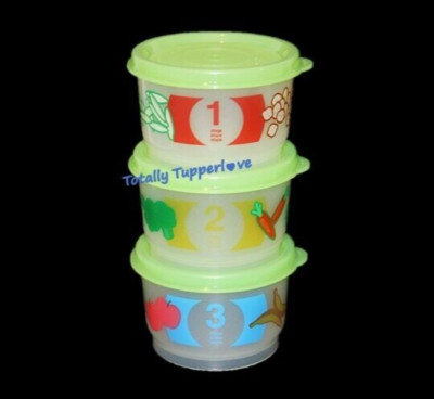 3 Tupperware Snack Cups 4 oz. Containers Fruit & Veggies Set Green NOS ...