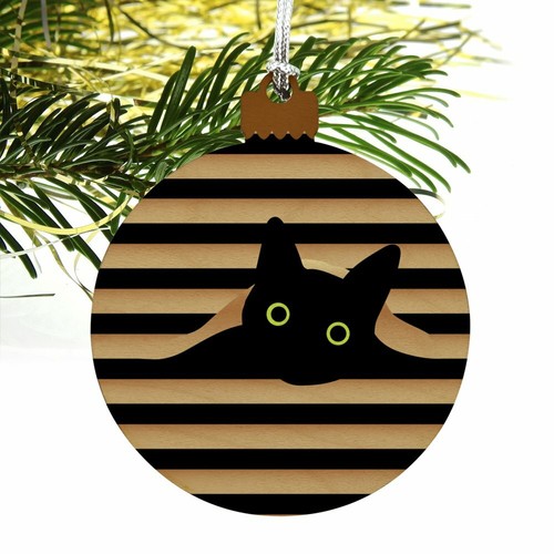 Black Cat In Window Wood Christmas Tree Holiday Ornament | eBay