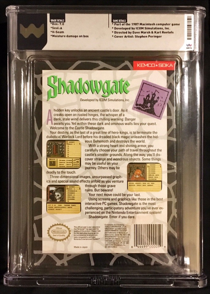 Shadowgate New Nintendo NES Factory Sealed WATA Grade 7.0 A Seal H-Seam ...