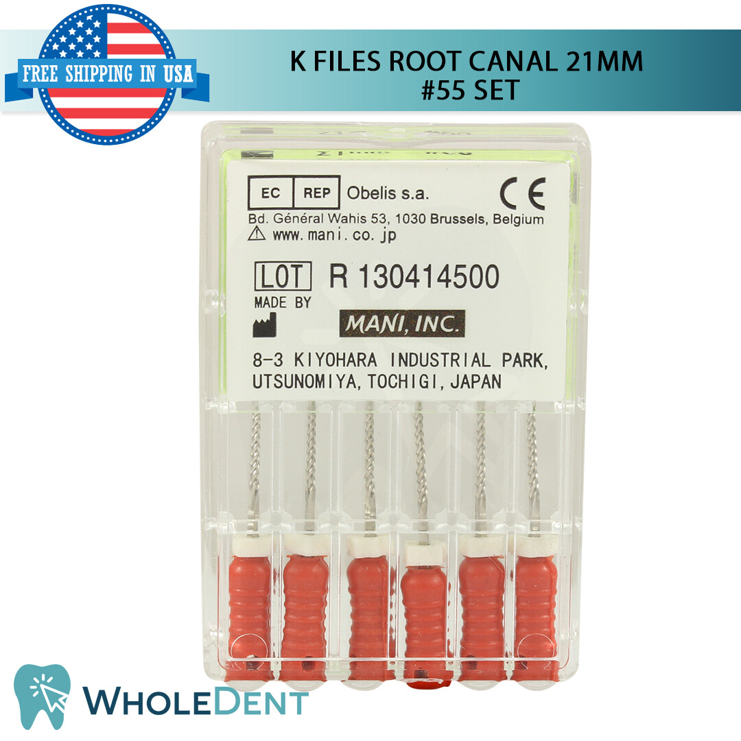 K Files Ro0t Canal 21mm Hand Endo Dental Hedstrom 6pcs Pack Reamers #55 ...