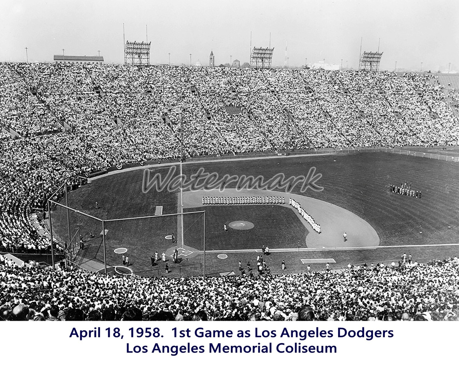 MLB 1958 Inaugural Game as Los Angeles Dodgers Memorial Coliseum 8 X 10 ...