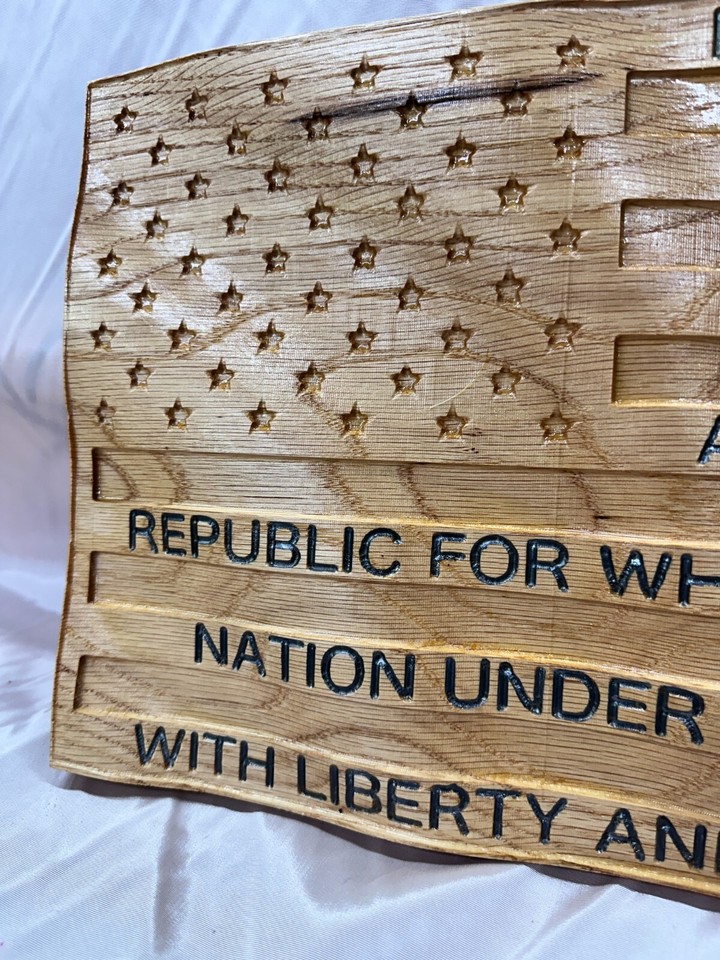 Handmade USA Pledge Of Allegiance Wavy Wooden American Flag, 19" x 10 ...