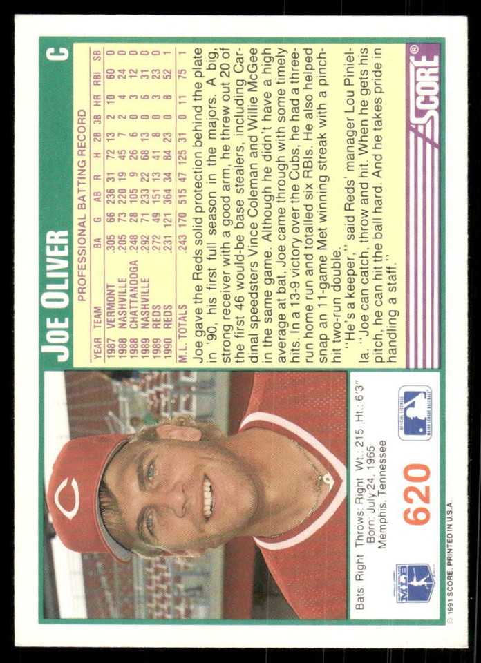 1991 Score #620 Joe Oliver | eBay