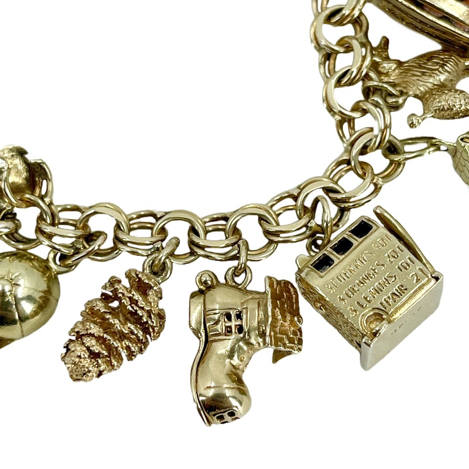 Vintage 70.1 gm 14 kt Charm Bracelet slot machine race tic trolley old ...