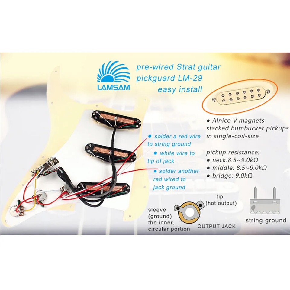 SSS Prewired Pickguard Humbucker Pickup 0.047uf Capacitor for ST Strat ...