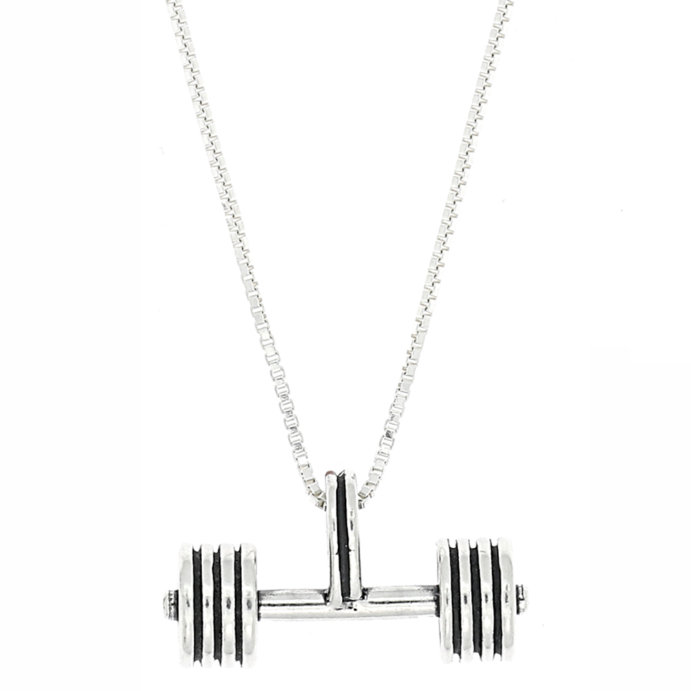 Sterling Silver Weightlifting Straight Barbell Charm with Box Chain ...
