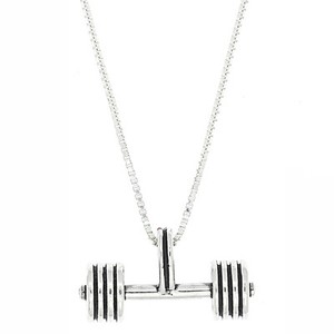 STERLING SILVER DUMBBELL / BARBELL WEIGHT CHARM WITH BOX CHAIN NECKLACE ...
