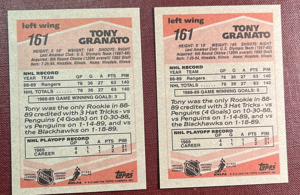 2 Tony Granato 1989-90 Topps Rookie Cards #161 MINT (BIGJ’S) | eBay