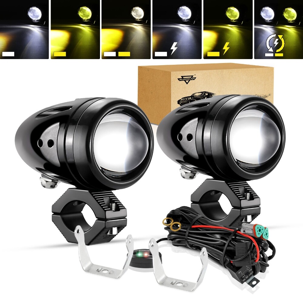 LED Motorcycle Headlights Driving Fog Spot Lights White Amber Strobe ...