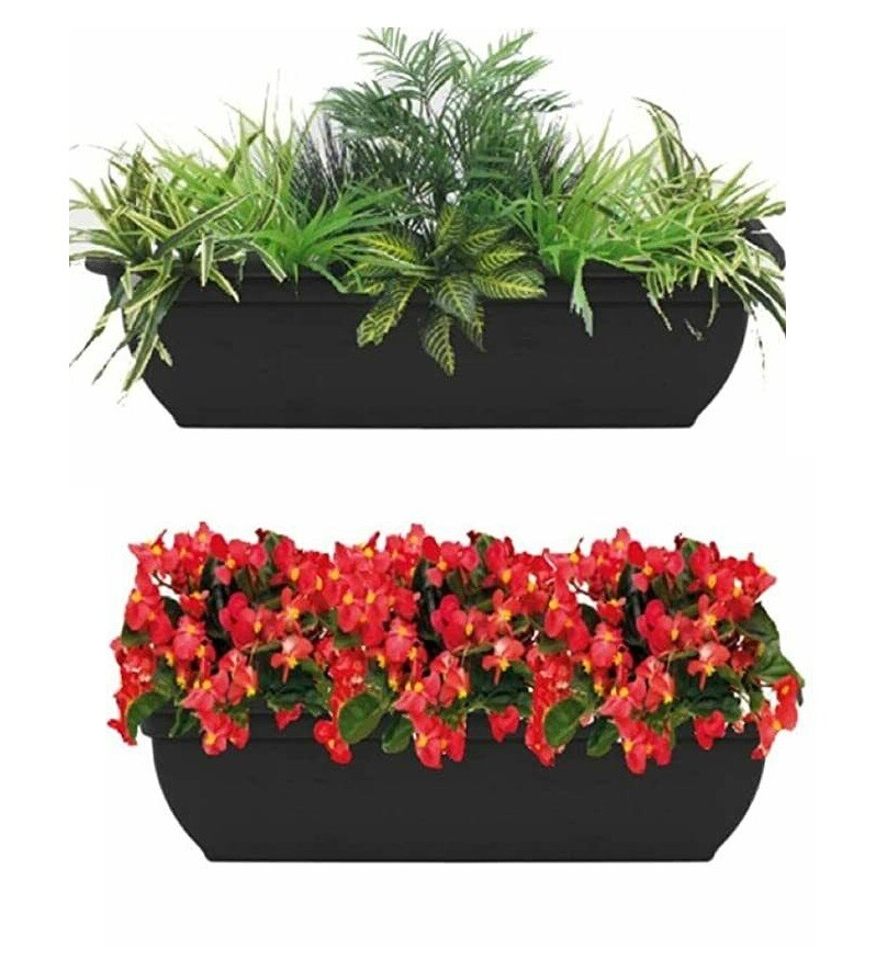 Set Of 2 Trough Plant Pot Long Plastic Planter Outdoor Garden Window ...