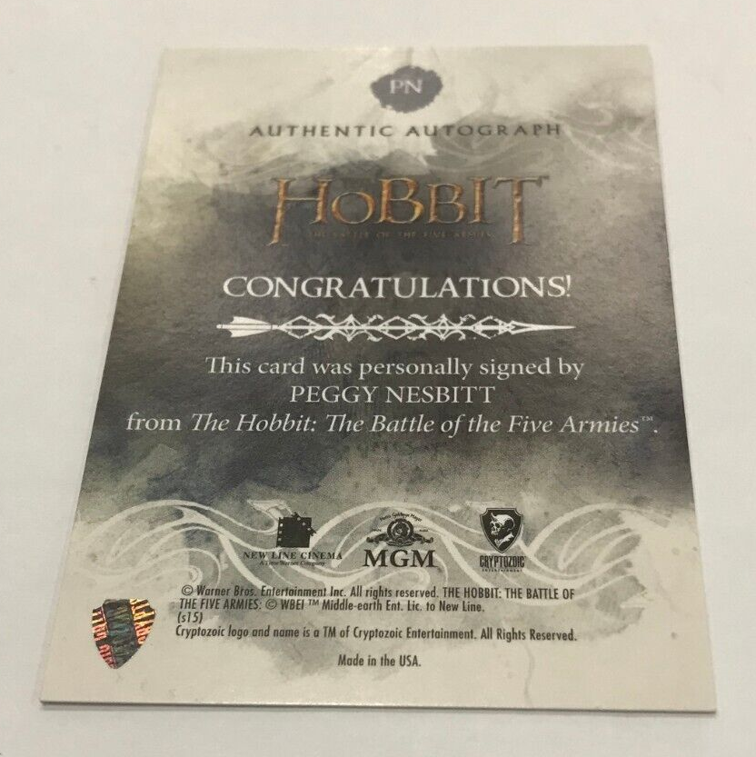 THE HOBBIT THE BATTLE OF FIVE ARMIES TRADING CARD AUTOGRAPHED PN PEGGY ...