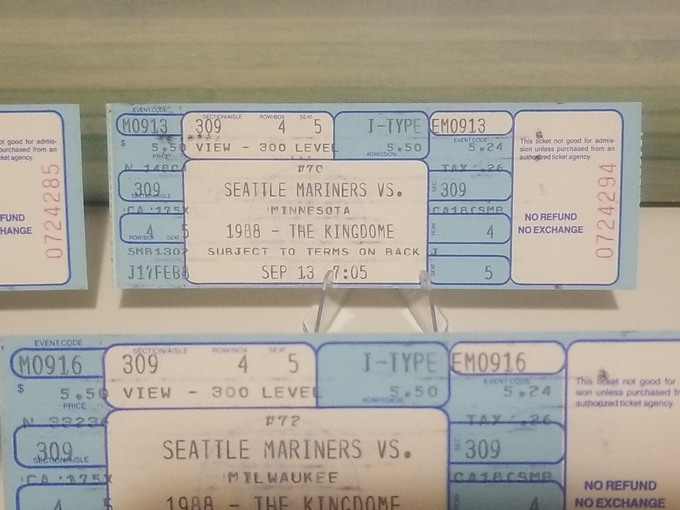 4pk 1988 Seattle Mariner's Full Ticket Stubs - Kansas City, Minnesota ...