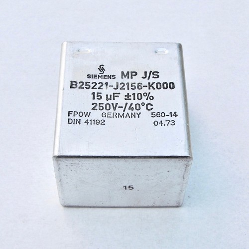 Siemens 15uF 250V MP J/S Capacitor B25221 10% Klangfilm, Crossover 15µF ...
