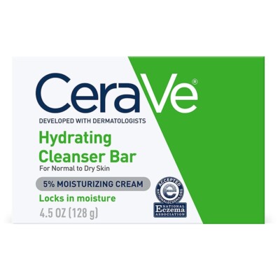 CeraVe Hydrating Cleanser Bar, Soap-Free Body 3-Pack, 4.5 Ounce Each ...