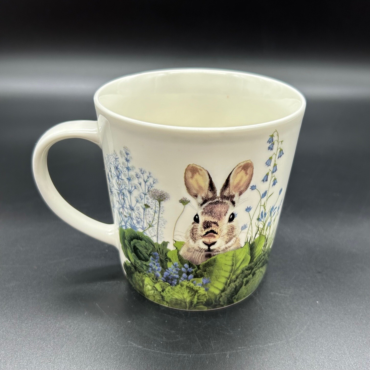 Spring Bunny Rabbit Coffee Mug Bone China Blue Bonnet Flowers Fab Funky ...