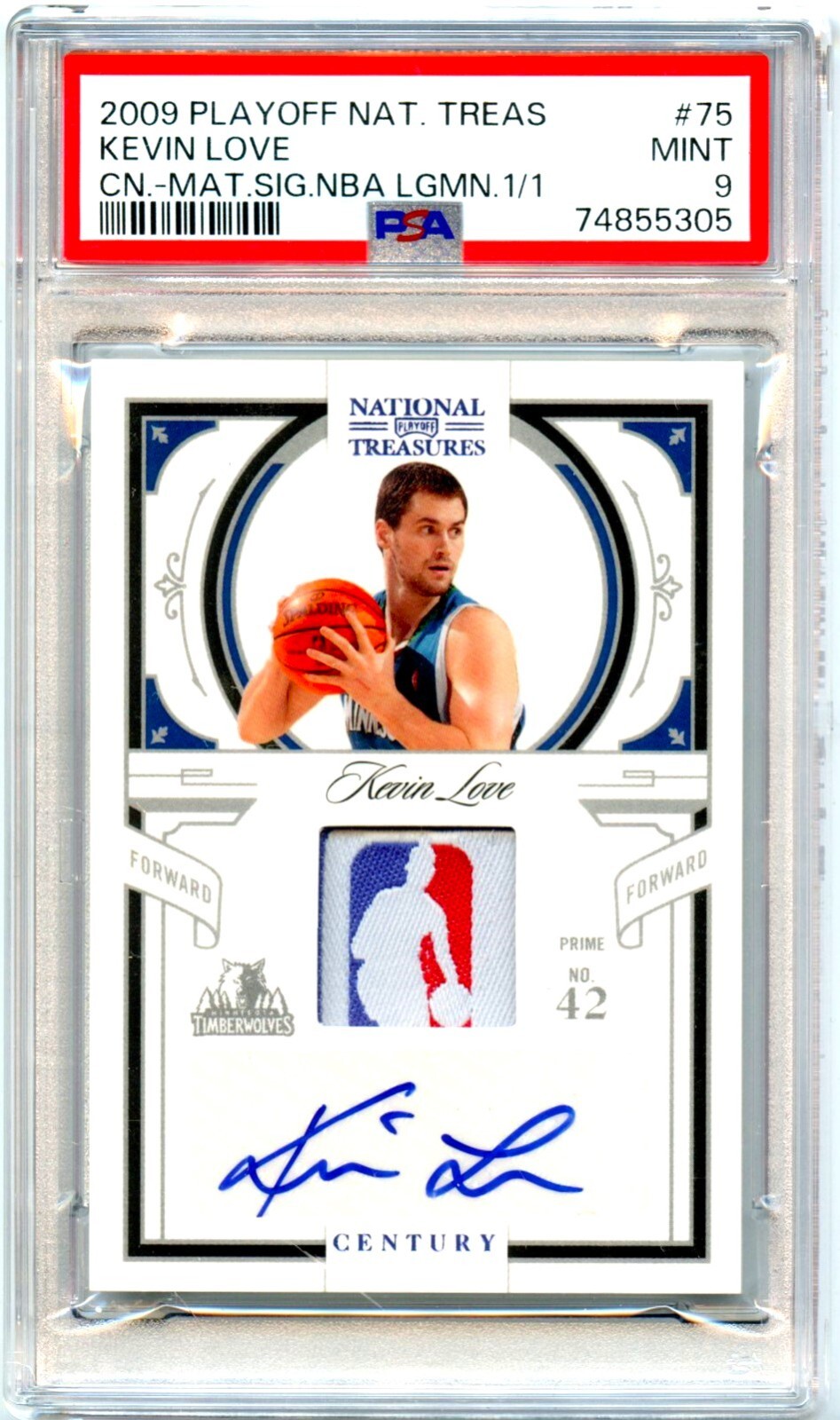 KEVIN LOVE 2009-10 NATIONAL TREASURES CENTURY NBA LOGOMAN PATCH AUTO 1/ ...