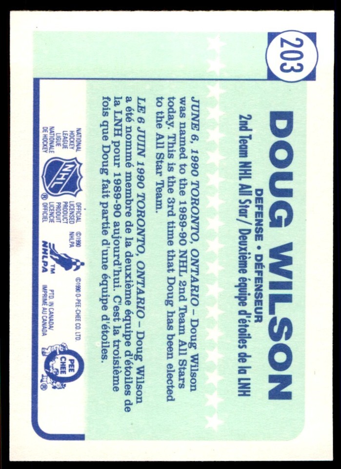 1990-91 O-Pee-Chee Doug Wilson . Chicago Blackhawks #203 | eBay