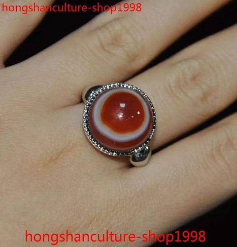 chinese bronze Inlay natural Agate Onyx Dzi Bead jewelry ring Adjustable size | eBay