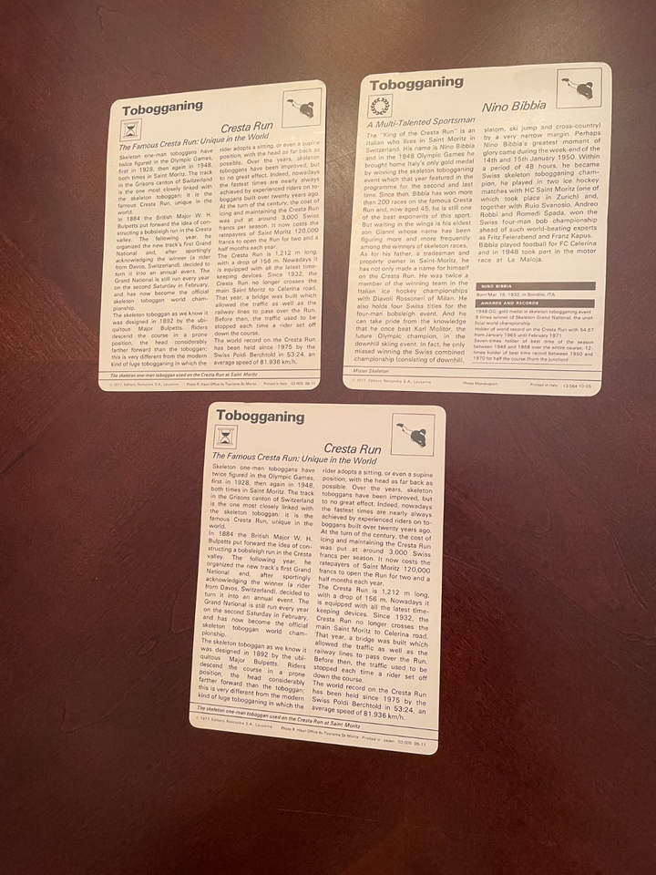 1977-79 Sportscaster Card Lot of 3 Tobogganing Cards - Winter Olympics ...