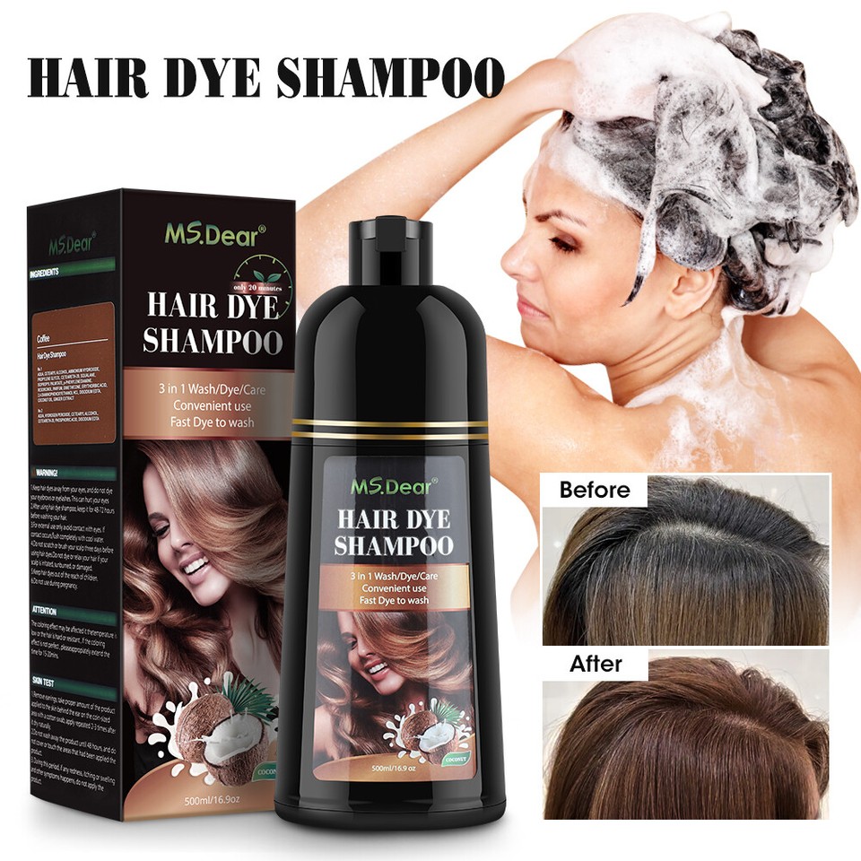 500ml Natural Herbal Permanent Hair Dye Shampoo Instant Fast Hair Color ...