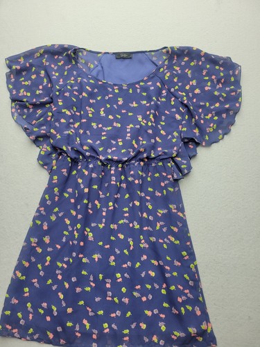 Jessica Simpson Women Dress Small Blue Short Sleeve Short Floral ...