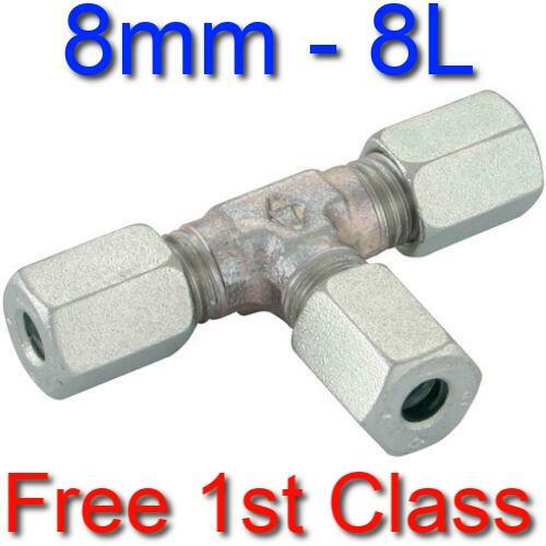 8L EQUAL TEE HYDRAULIC COMPRESSION FITTING/COUPLING TUBE PIPE JOINER ...