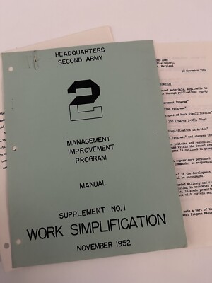1952 Headquarters Second Army MIP Work Simplification Manual Sheets | eBay