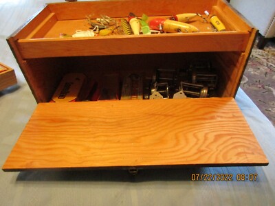 Old Vintage Wood Handmade Fishing Tackle Box full of vintage tackle ...