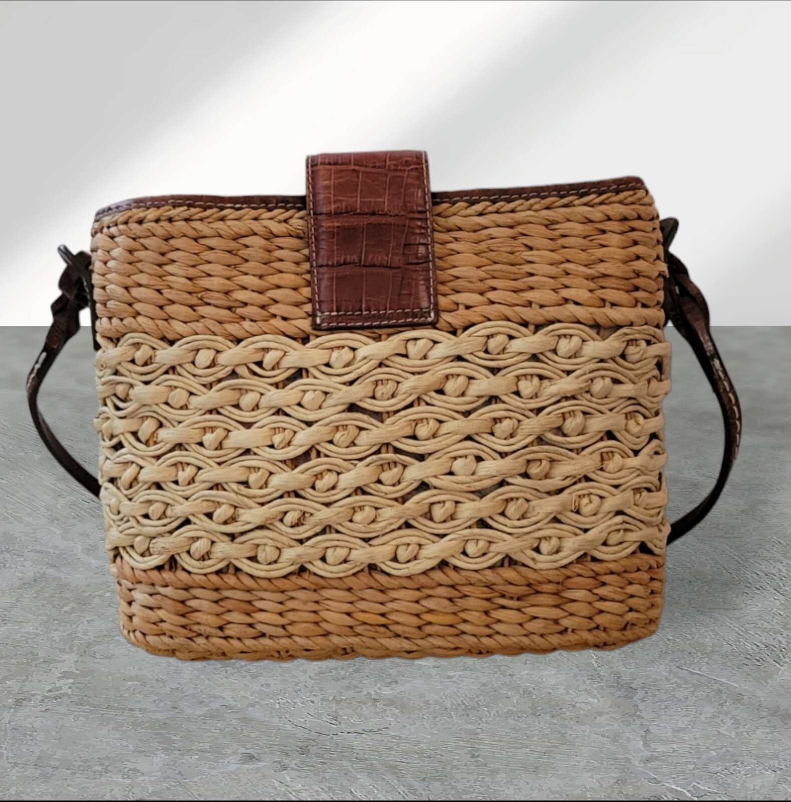 Brighton Woven Straw Wicker Natural Leather Trim Handbag Purse Flower ...