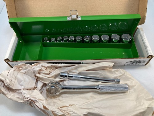 SK Tools 94513 3/8" 13pc SAE Chrome 6 Point Socket Set Metal Case USA ...