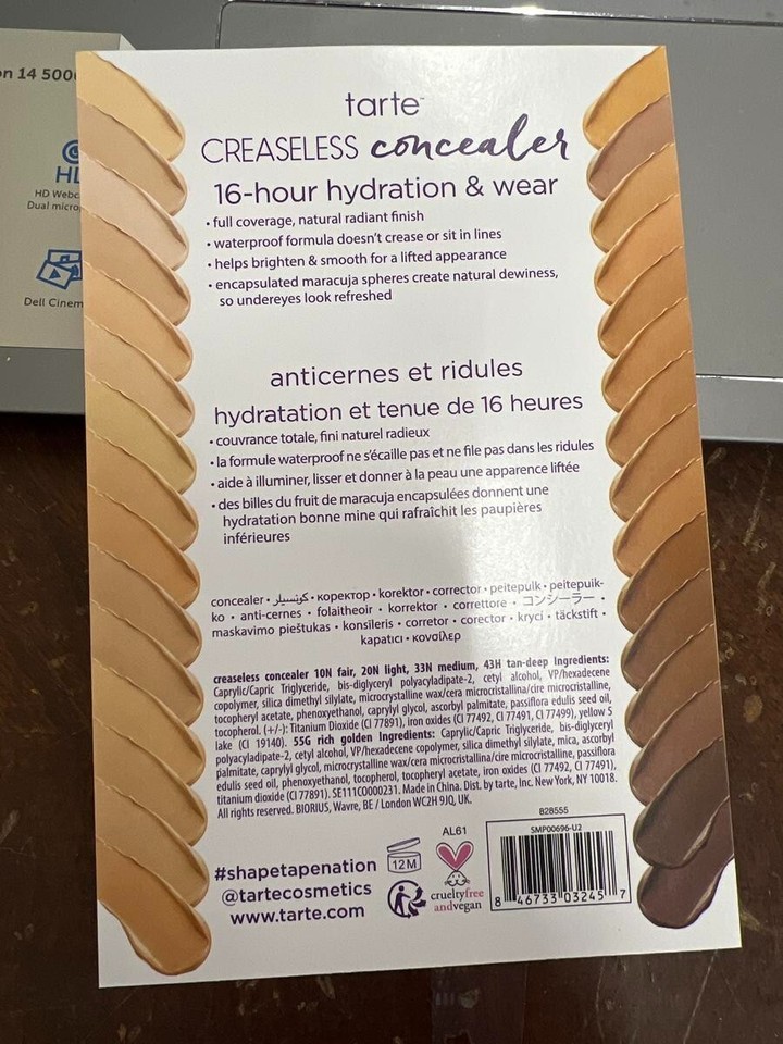 30 X Tarte Creaseless Concealer 16 Hour Hydration 5-Shade Sample Cards ...