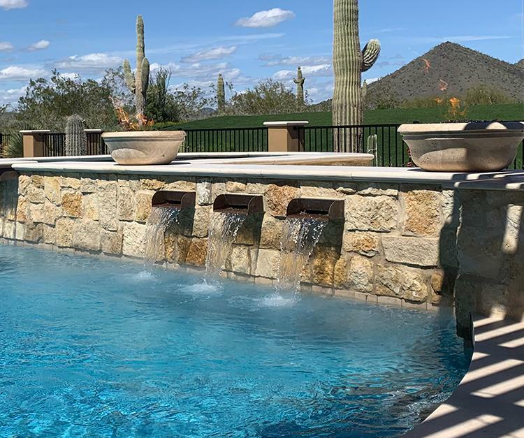 Pool Scuppers And Spillways GFRC Concrete Cazo Water Bowl Copper