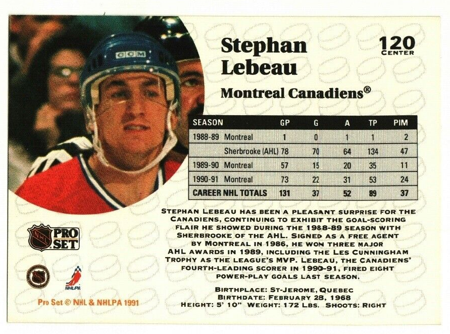 1991-92 PRO SET HOCKEY CARD - #120 STEPHAN LEBEAU MONTREAL CANADIENS | eBay