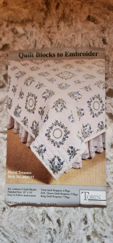 Tobin Stamped Quilt Blocks To Embroider Floral Treasure New Sealed Set ...
