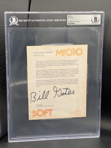 BILL GATES SIGNED & Beckett-Encapsulated Microsoft Letter to Hobbyists ...