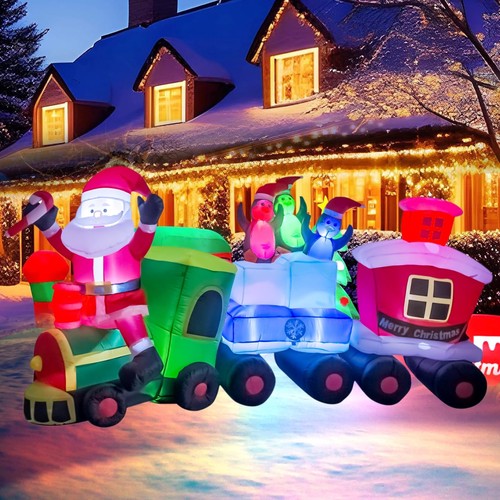 Christmas Inflatable Santa Train Decoration for Outdoor, 8ft Long Santa ...