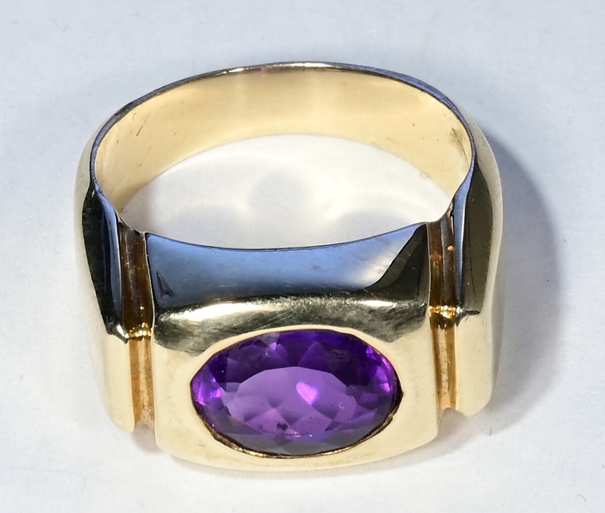 Men's Oval Amethyst Ring 14k Yellow Gold Deep Purple … - Gem