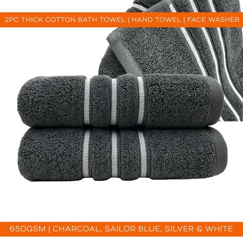 2PC 100% Cotton 650GSM Thick Hand Towels Bath Towel Bulk Face Washers ...