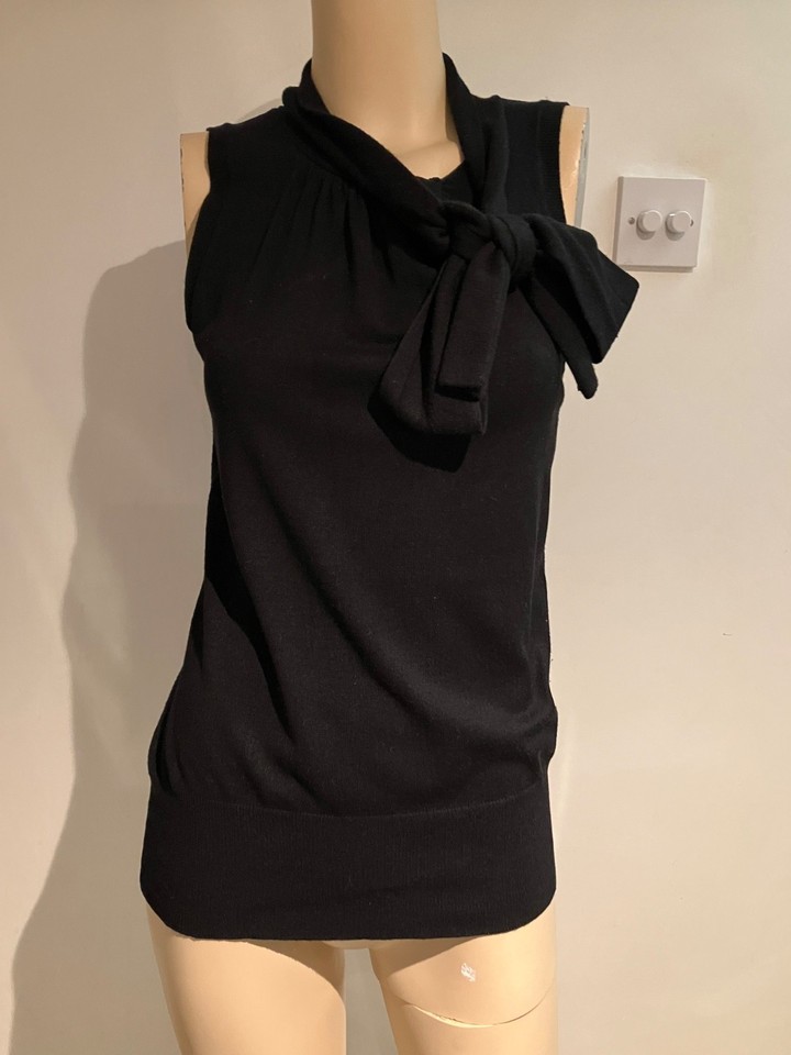 Warehouse black sleeveless tie turtleneck jumper top Size 10 small ...