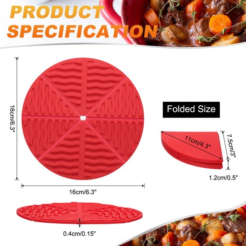 4 Pcs Silicone Trivet Mat, Foldable Trivets for Hot Pots, Red (Round ...