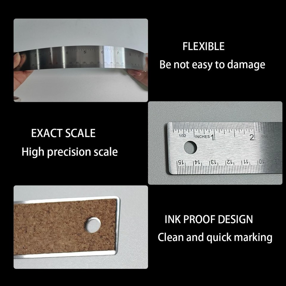 6-Inch and 12-Inch Stainless Steel Metal Ruler with Non-Slip Cork ...