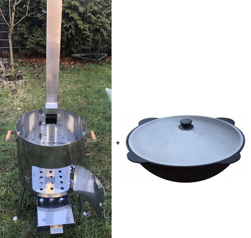 EDELSTAHL Utschak + Kasan 12 L Gusseisen Казан Ofen Kazan mit ROHR 2 mm ...