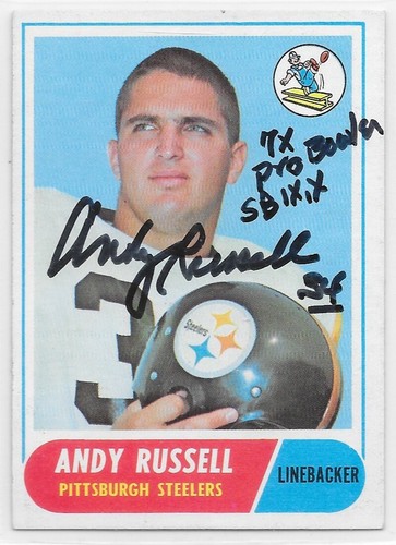 Andy Russell (D) Signed 1968 Topps Rookie Card #163 Pittsburgh Steelers ...