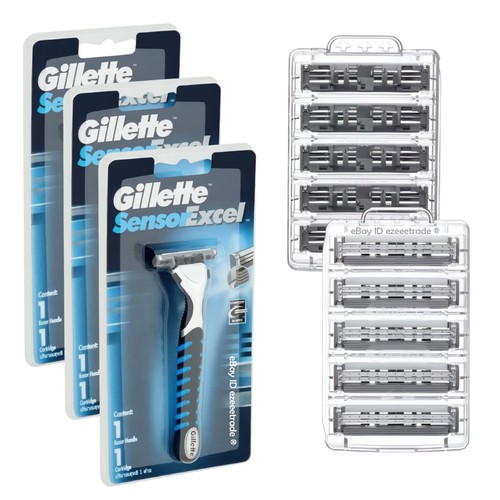 GILLETTE Sensor Excel Razor Blades + Handle Refill Pack Authentic ...
