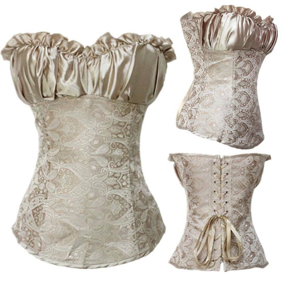 Womens Bustier Corset Brocade Burlesque Basque Fancy Dress Lingerie | eBay