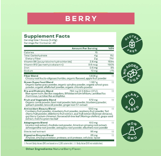 Bloom Nutrition Greens & Superfoods Powder, Berry 9.26 oz. EXP: 10/25 ...