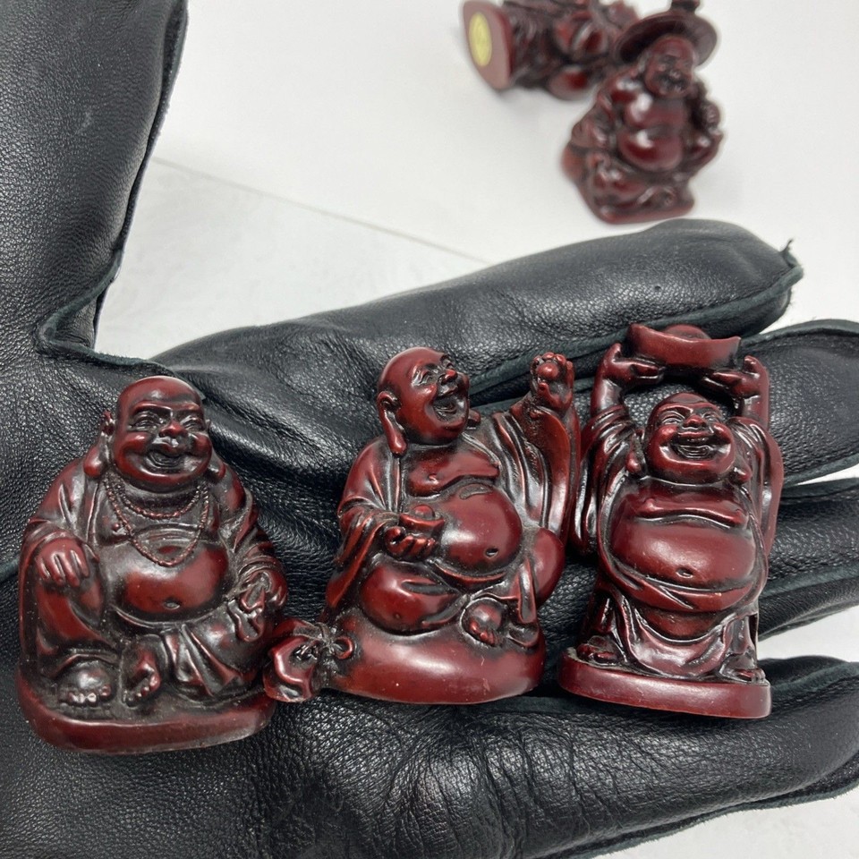 5 Laughing Buddha Statues Figurines Red Resin Poses Mini Figures ...